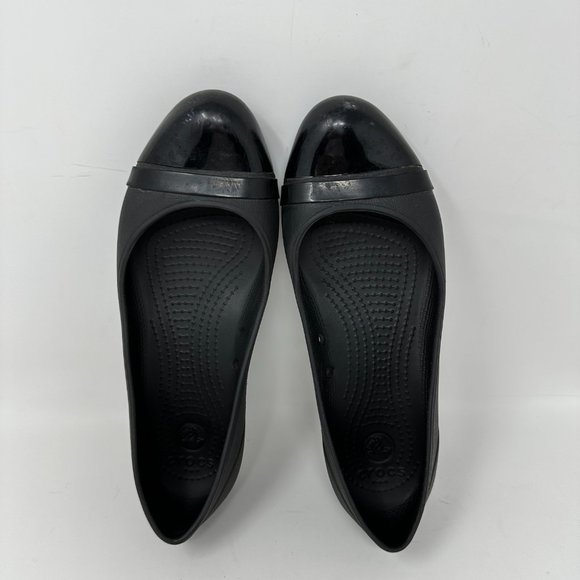 CROCS | Shoes | Crocs Patent Cap Toe Slipon Ballet Flat Shoe Black ...